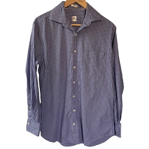Peter Millar | Shirts | Peter Millar Button Up Shirt Mens Medium Navy Purple Gingham Golf Flag ...